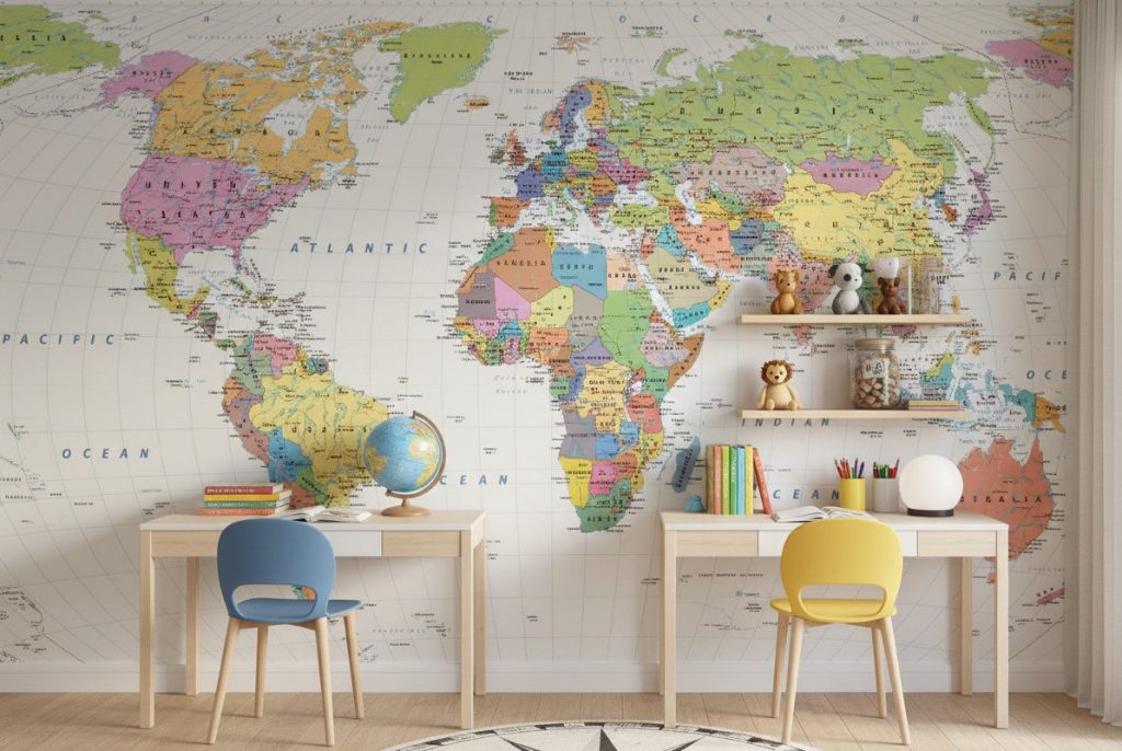Classic Atlas World Map Mural | Wallpaper Online
